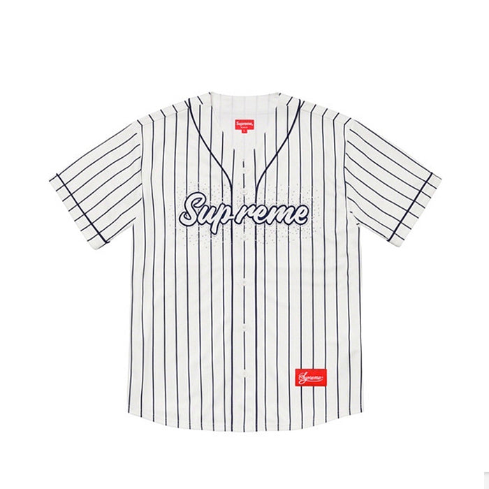 Supreme Rhinestone Baseball Jersey- Pinstripe